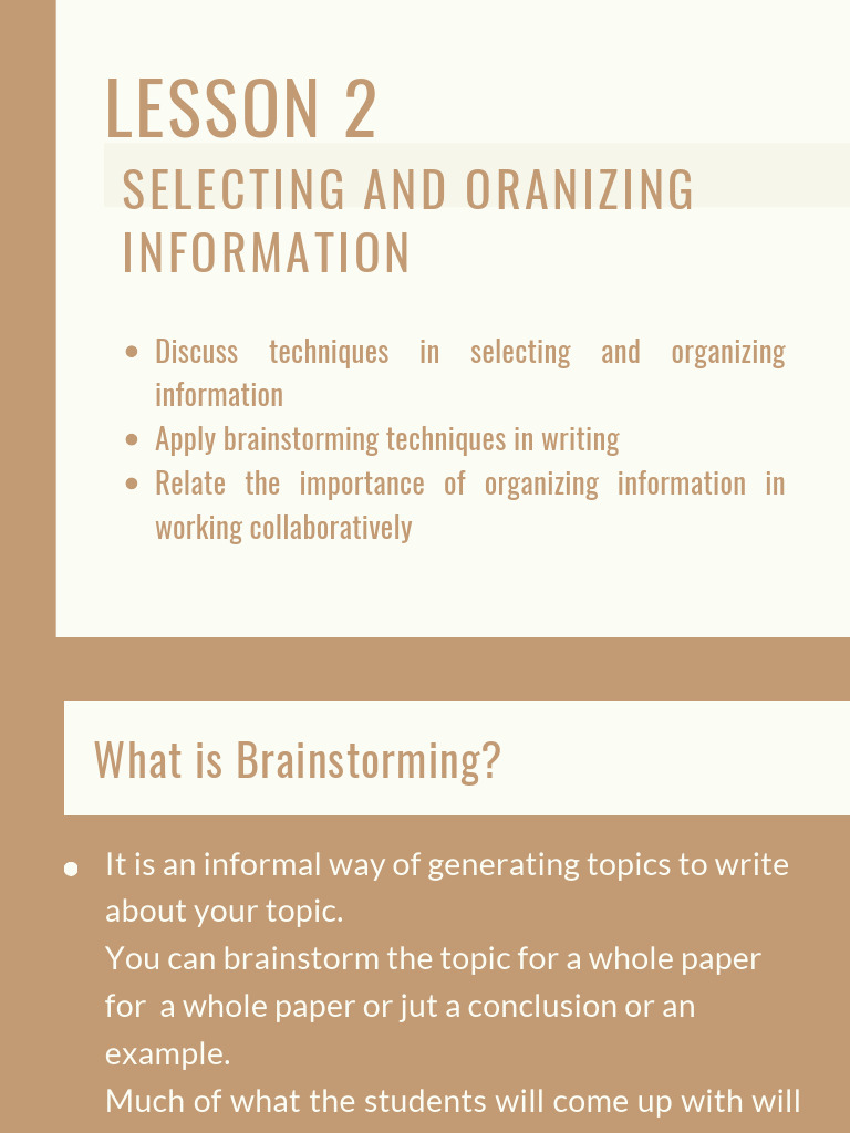 Lesson 2: Selecting and Oranizing Information | PDF
