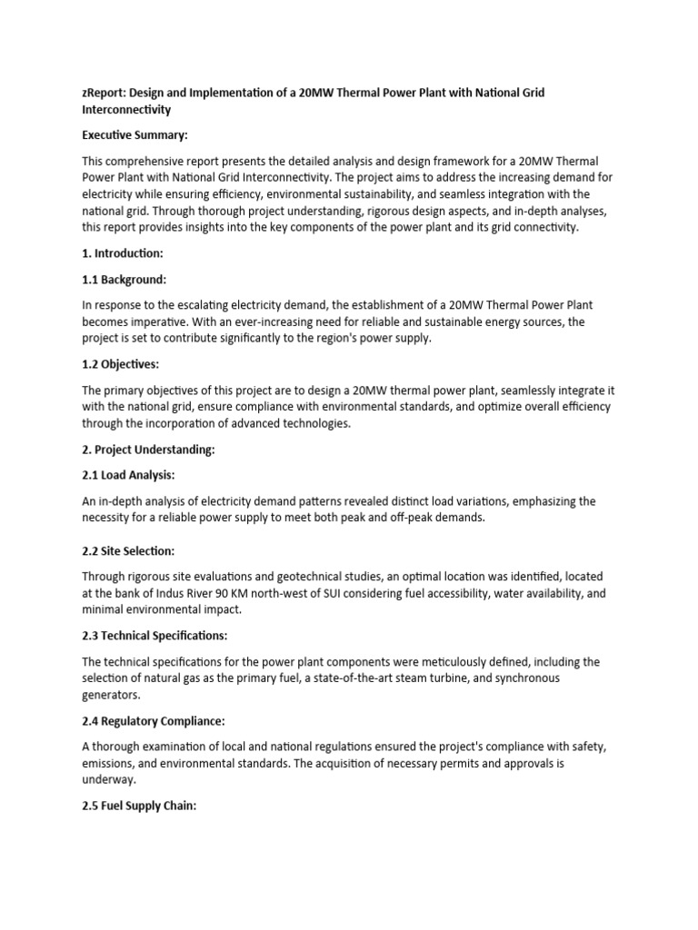 Design and Implementation of A 20MW Thermal Power Plant With National ...