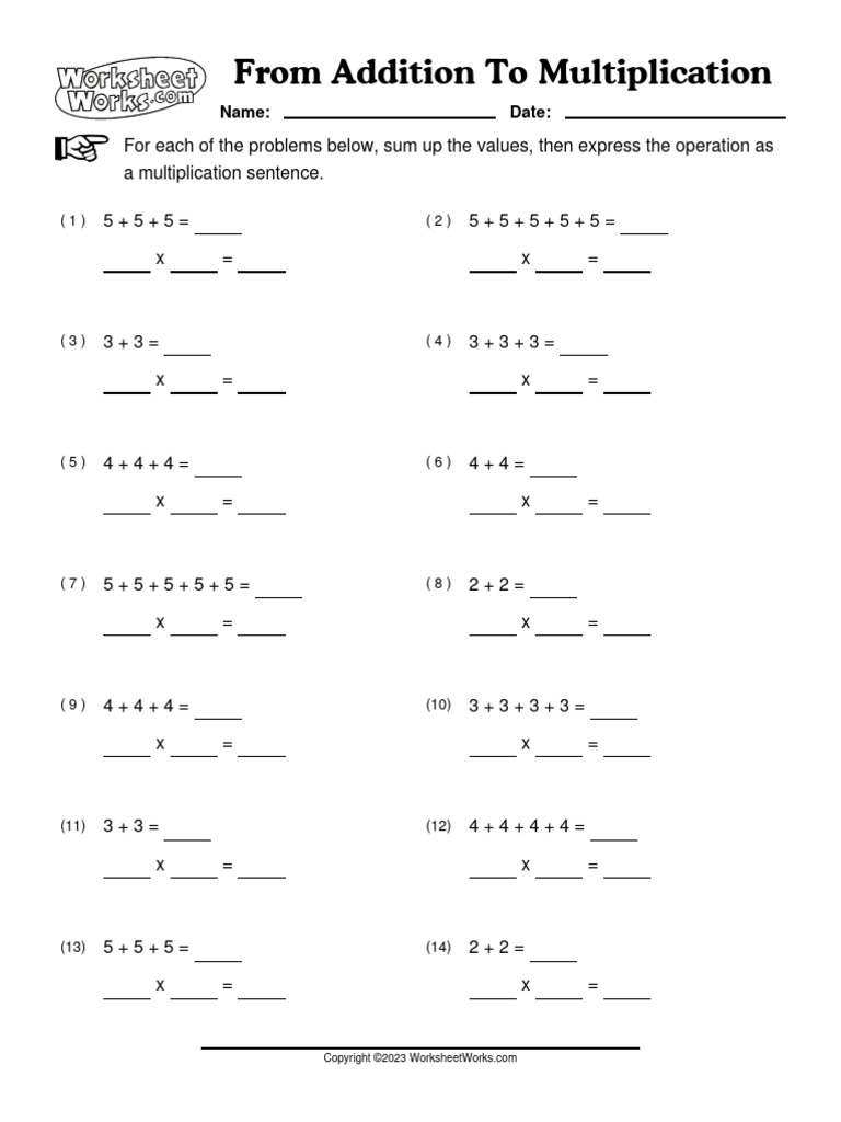 WorksheetWorks From Addition To Multiplication 1 | PDF | Mathematics ...