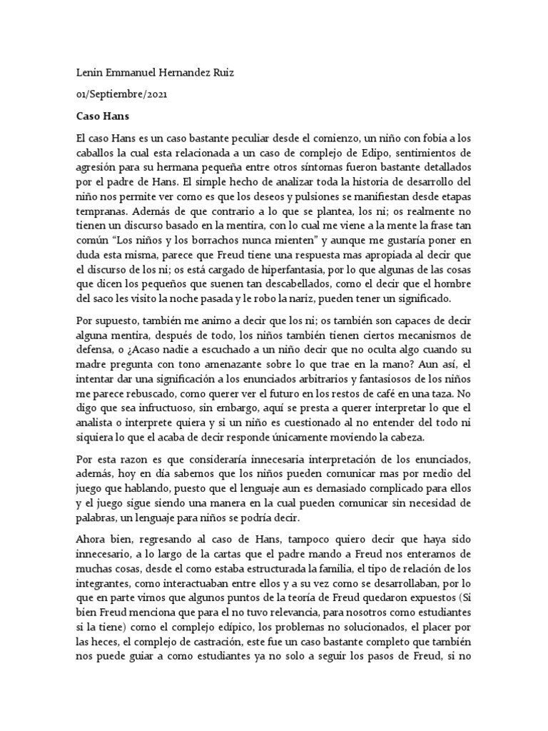 Caso Hans | PDF | Complejo de Edipo | Sigmund Freud