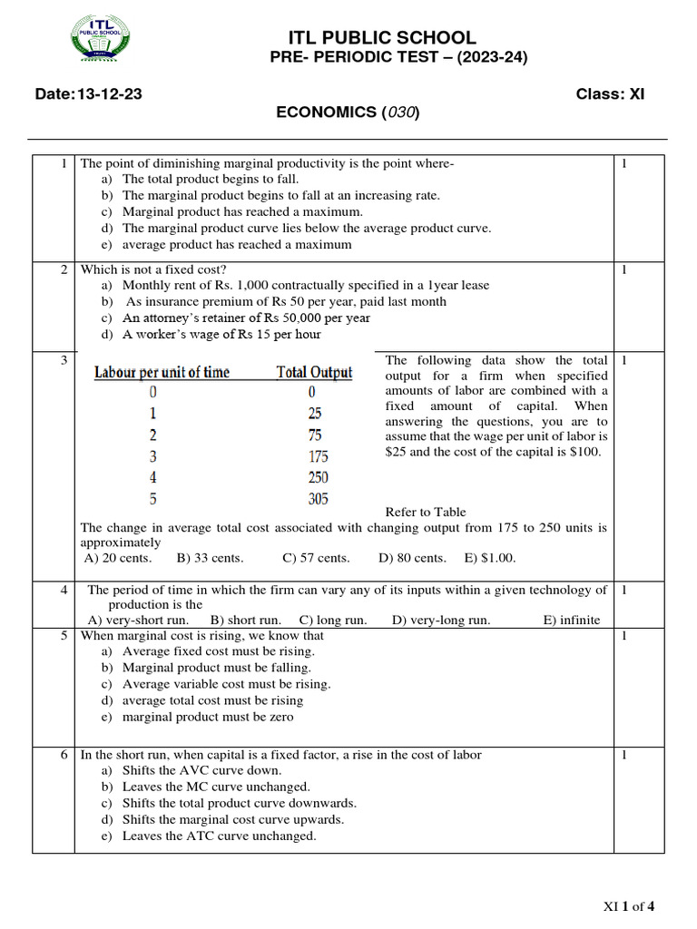 Eco - Pre PT 2 QP Xi 23-24-1 | PDF