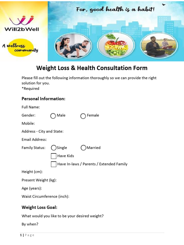 WeightLoss and Health Consultation Form | PDF | Weight Loss | Sleep