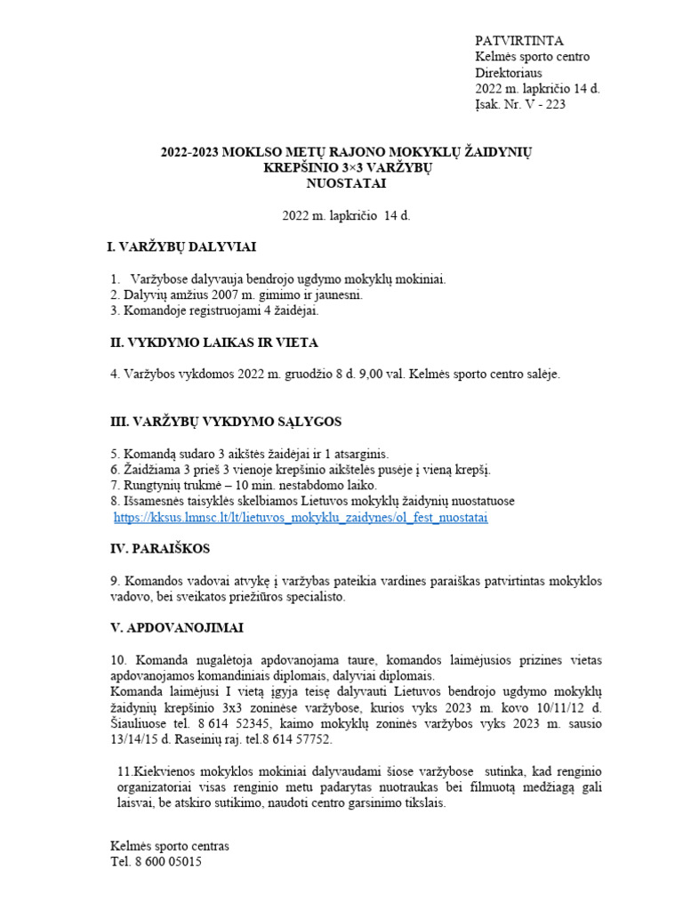 2022 M. 3x3 Krepsinio Nuostatai 1 | PDF