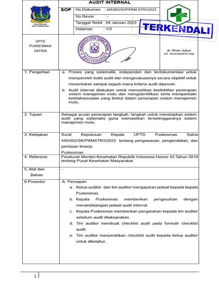 Salinan Sop Audit Internal Revisi | PDF