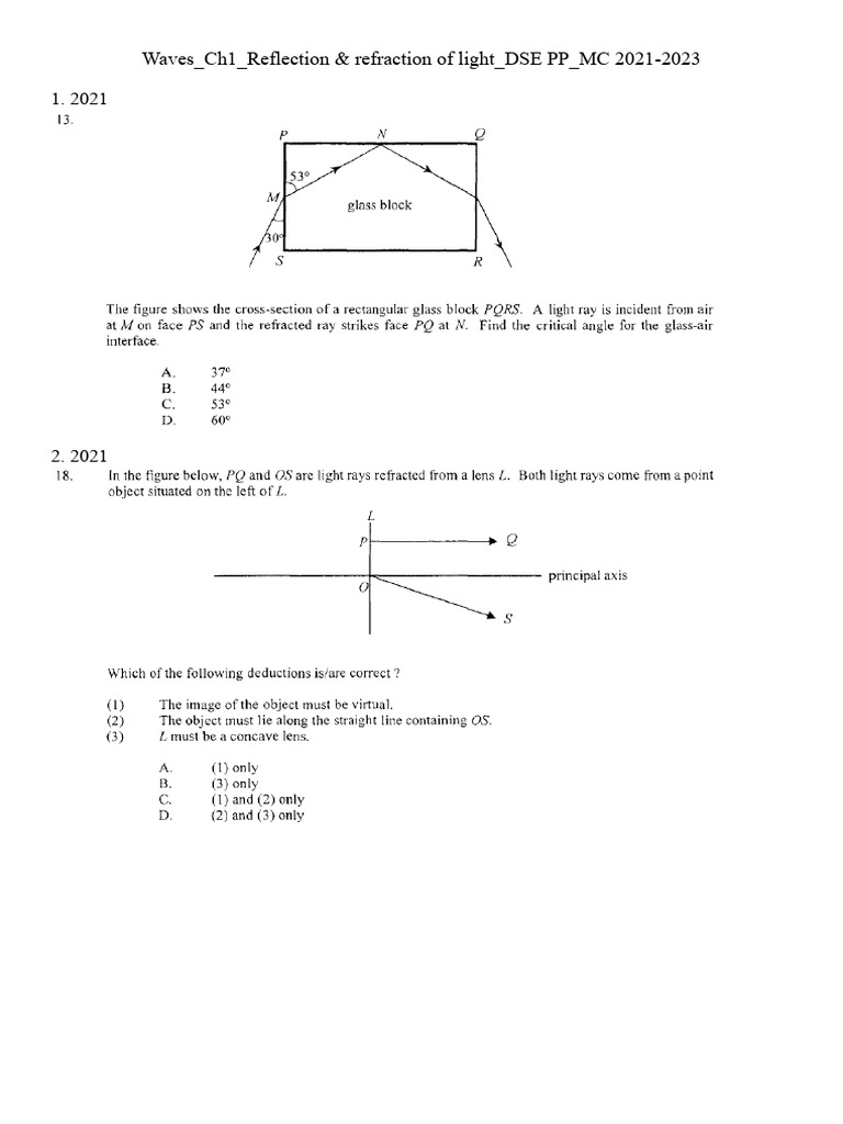 Reflection & Refraction of Light - DSE - PP-2021-2023 | PDF