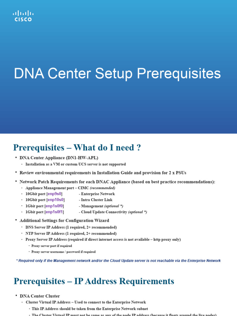 DNA Center Appliance Setup Prerequisites | PDF | Computers