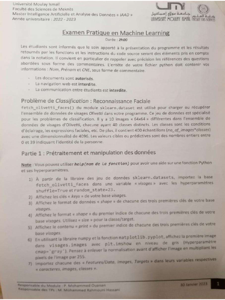 EXAM ML TP Session Ordinaire 2022-2023 | PDF