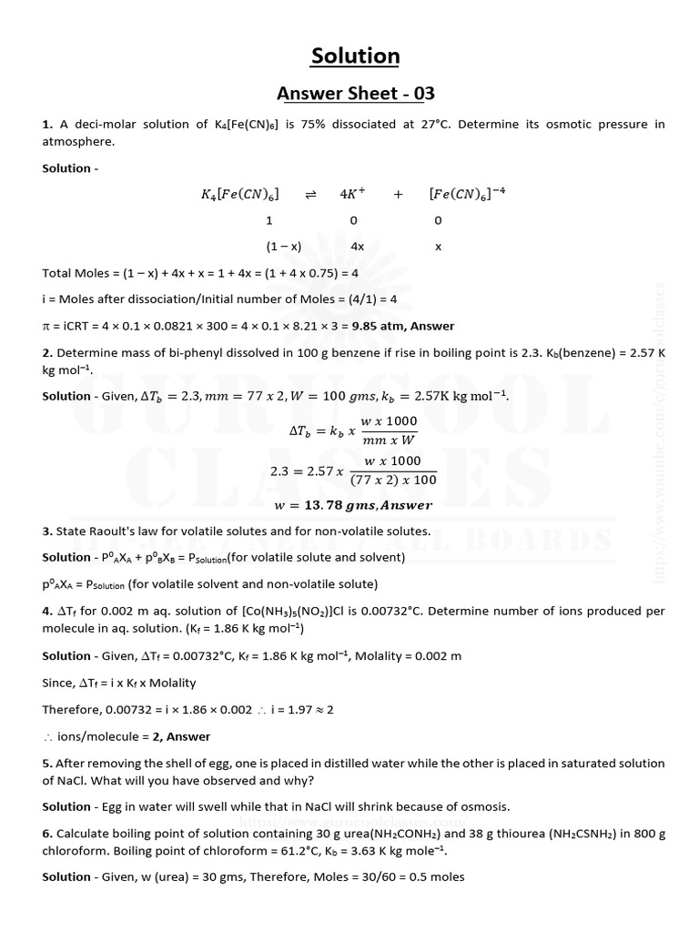 Answer Sheet - 03 | PDF | Mole (Unit) | Analytical Chemistry