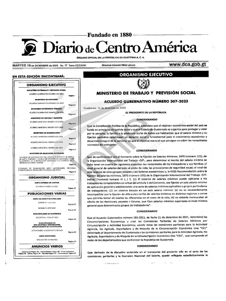 Acuerdo Gubernativo 307 2023 Salario Minimo 2024 | PDF