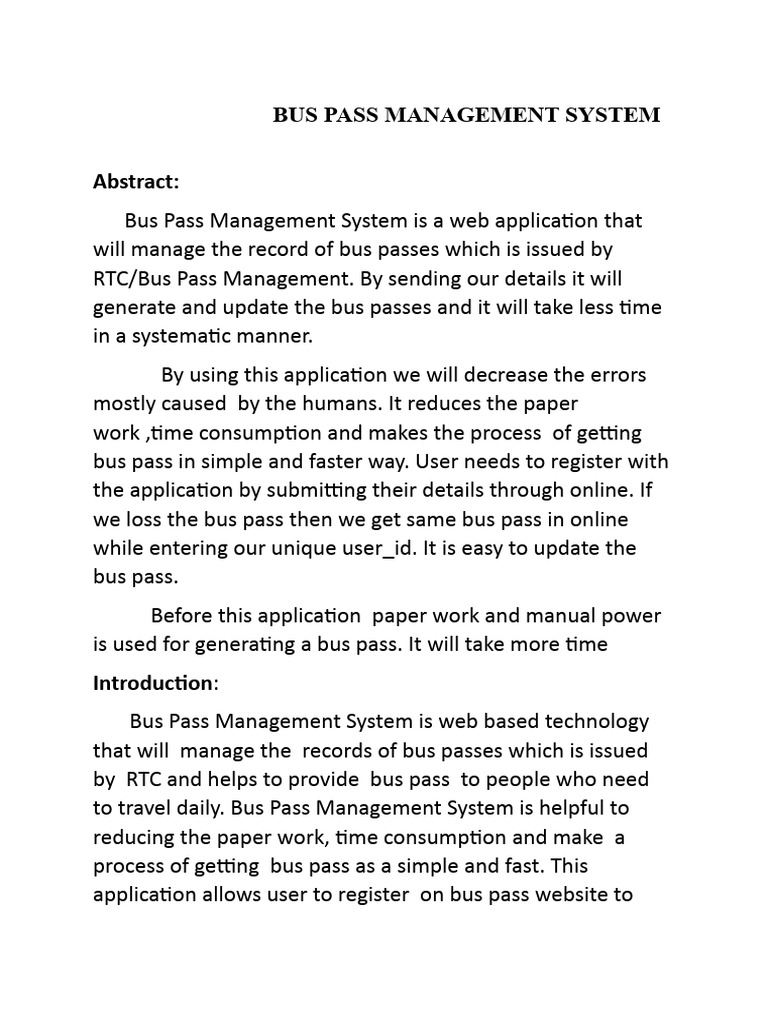 Bus Pass Management System-1 | PDF