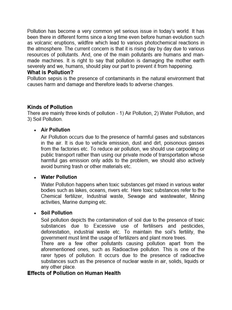 Pollution 3min Speech | PDF | Pollution | Water Pollution