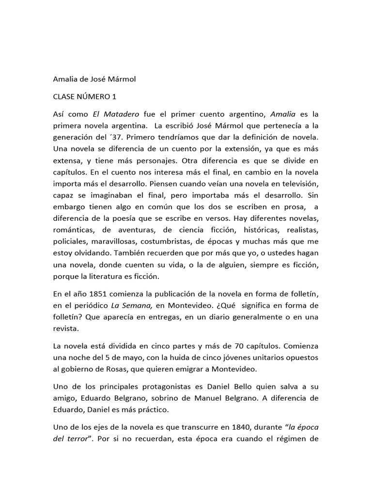 Amalia de José Mármol Teorico 1 | PDF