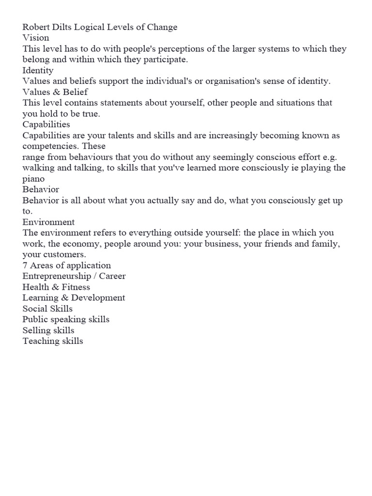 Robert Dilts Logical Levels of Change | PDF | Self-Improvement