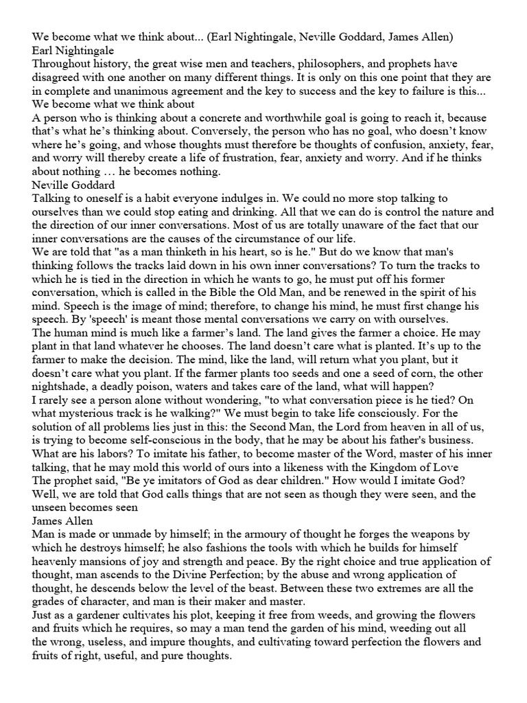 We Become What We Think About... (Earl Nightingale, Neville Goddard ...