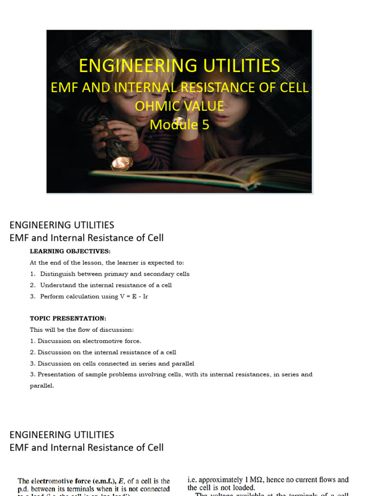 EMF and Internal Resistance of Cells | PDF | Series And Parallel ...