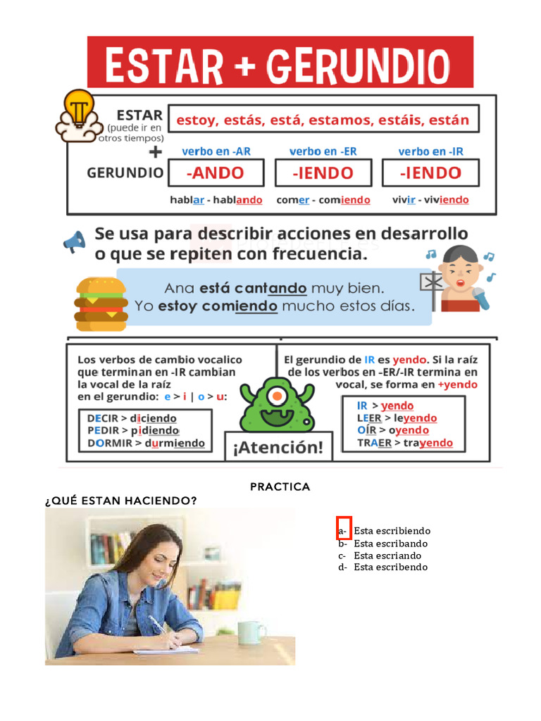 Ejercicios de estar + gerundio | PDF