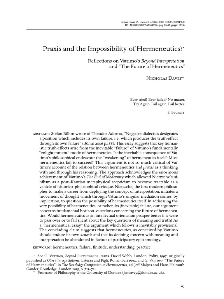 Beyond Hermeneutic | PDF | Gianni Vattimo | Hermeneutics