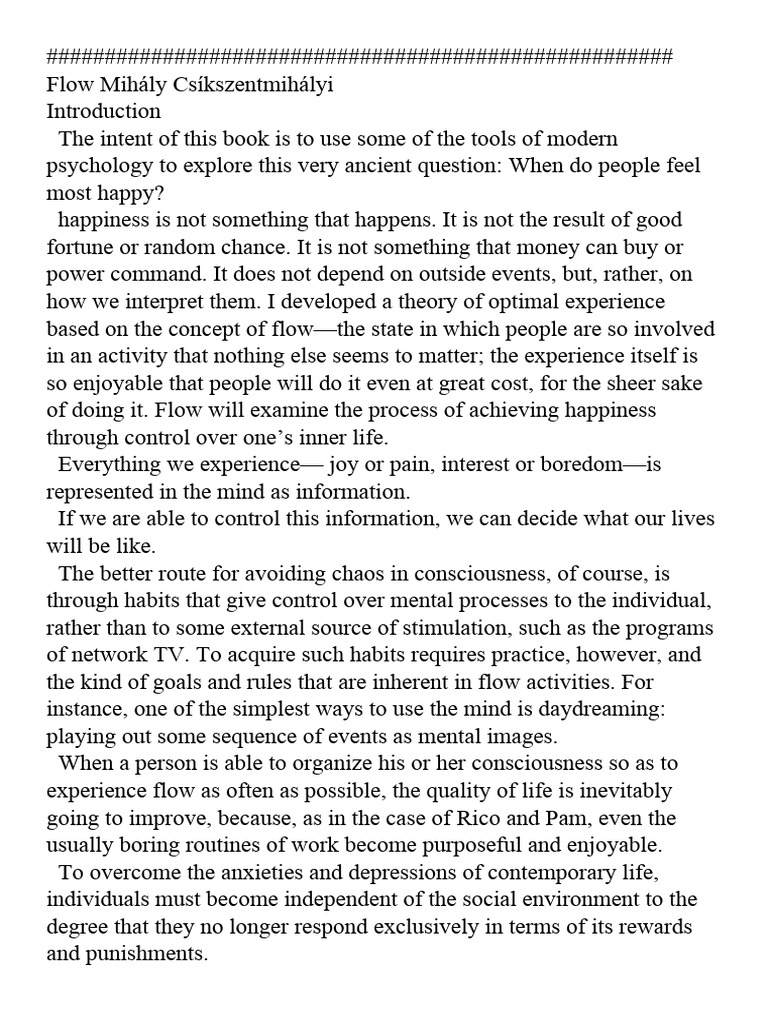 Flow by Mihály Csíkszentmihályi | PDF