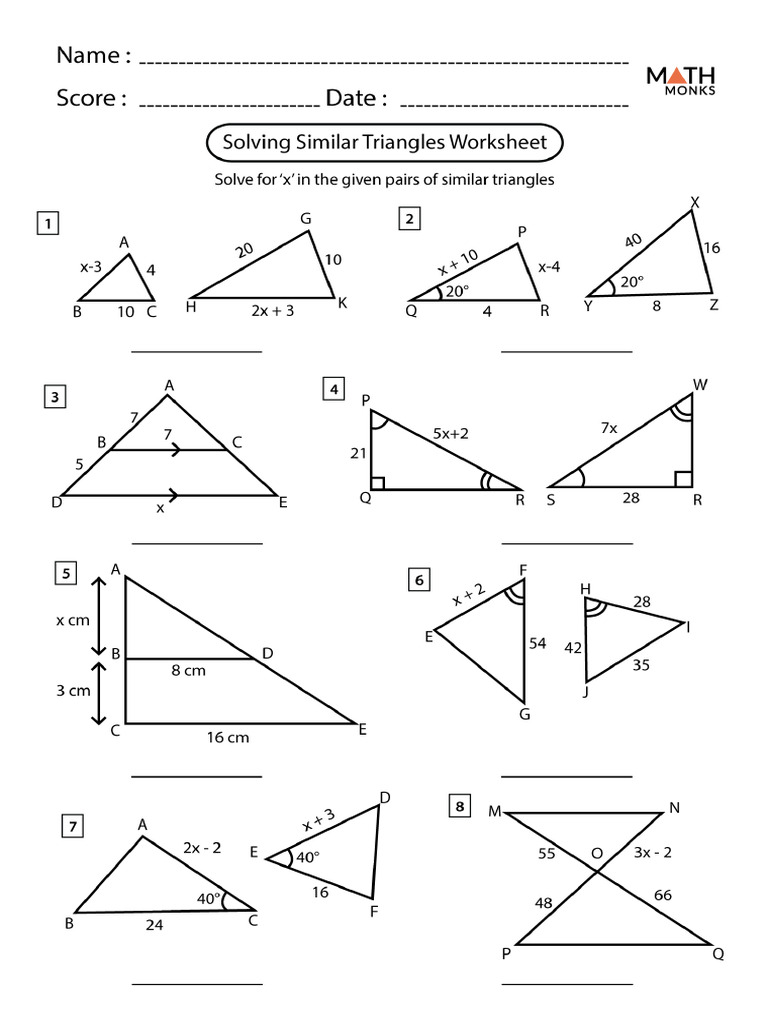 Solving Similar Triangles Worksheet | PDF