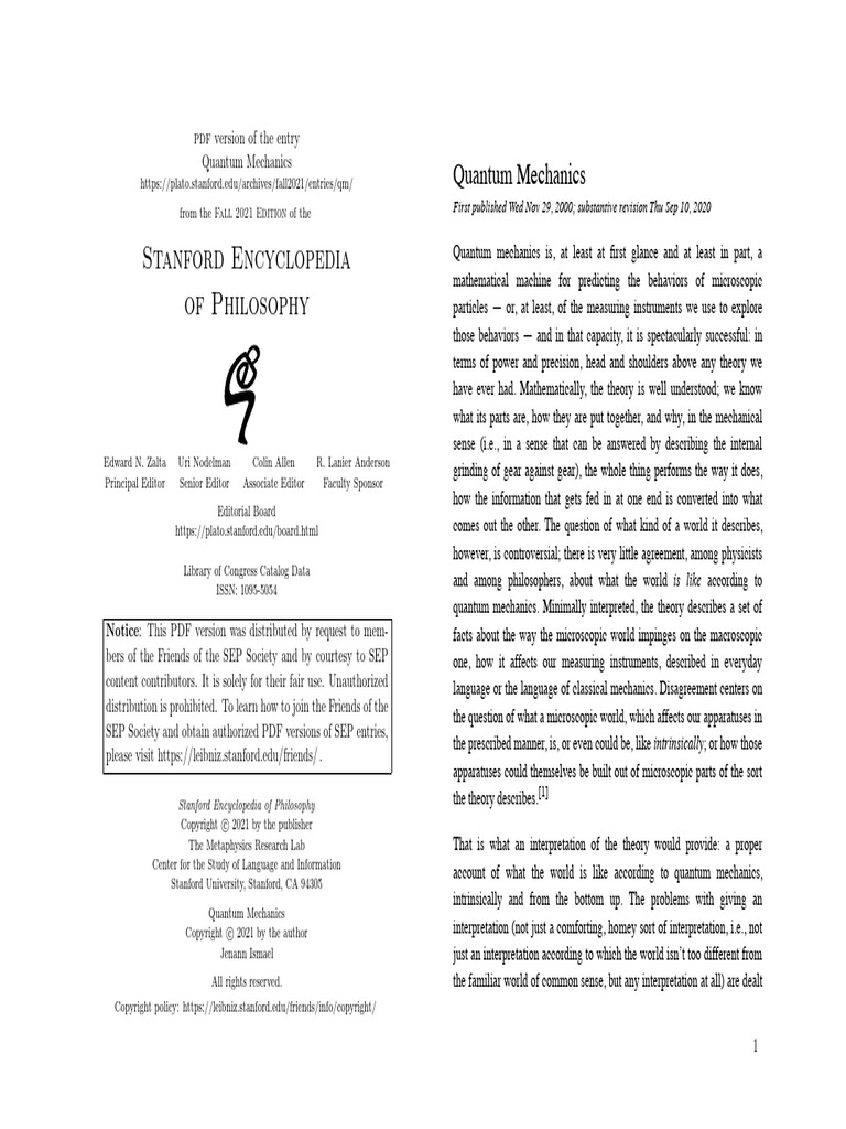 Stanford Encyclopedia of Philosophy: Quantum Mechanics | PDF | Eigenvalues And Eigenvectors ...