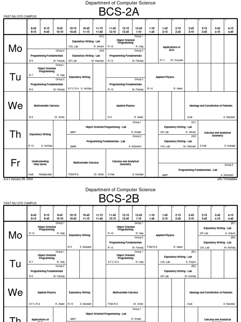Classwise Updated Timetable Spring 2024 Week 02 | PDF