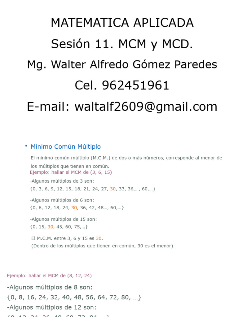 Sesion11 MCM MCD | PDF | Matemática Elemental | Matemáticas