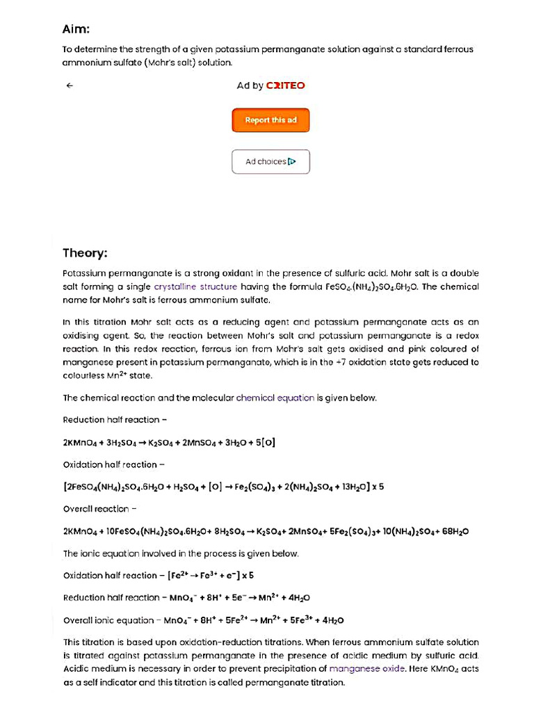 Exp-5 Mohr's Salt Titration | PDF