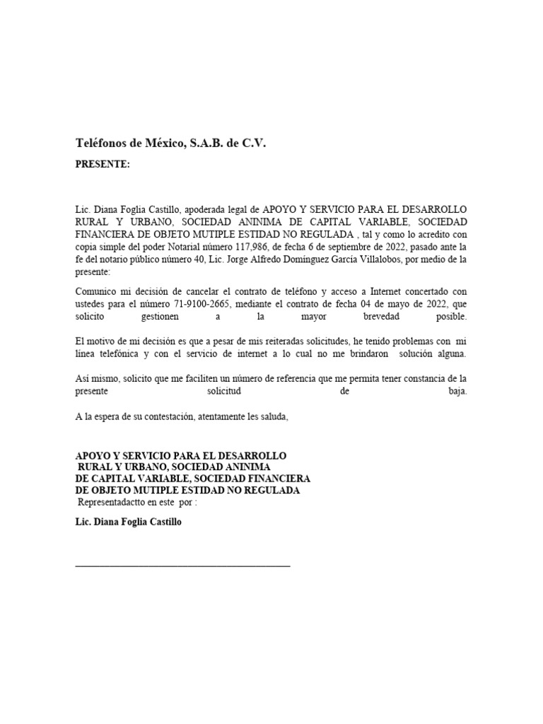Formato Carta de Baja de Linea Telefonica | PDF