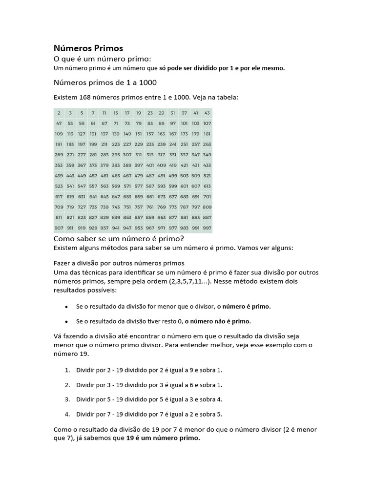 Numeros Primos | PDF | Número primo | Teoria dos Números