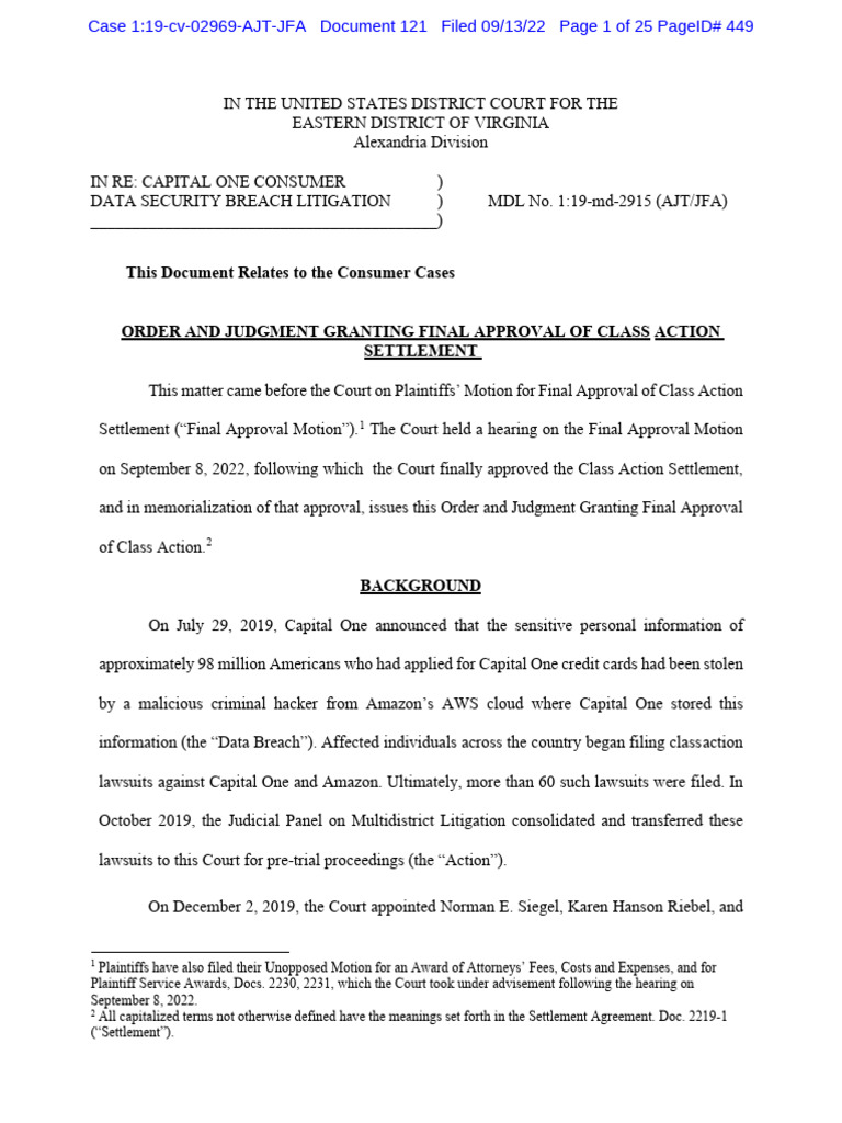 Final Approval Order | PDF | Class Action | Settlement (Litigation)