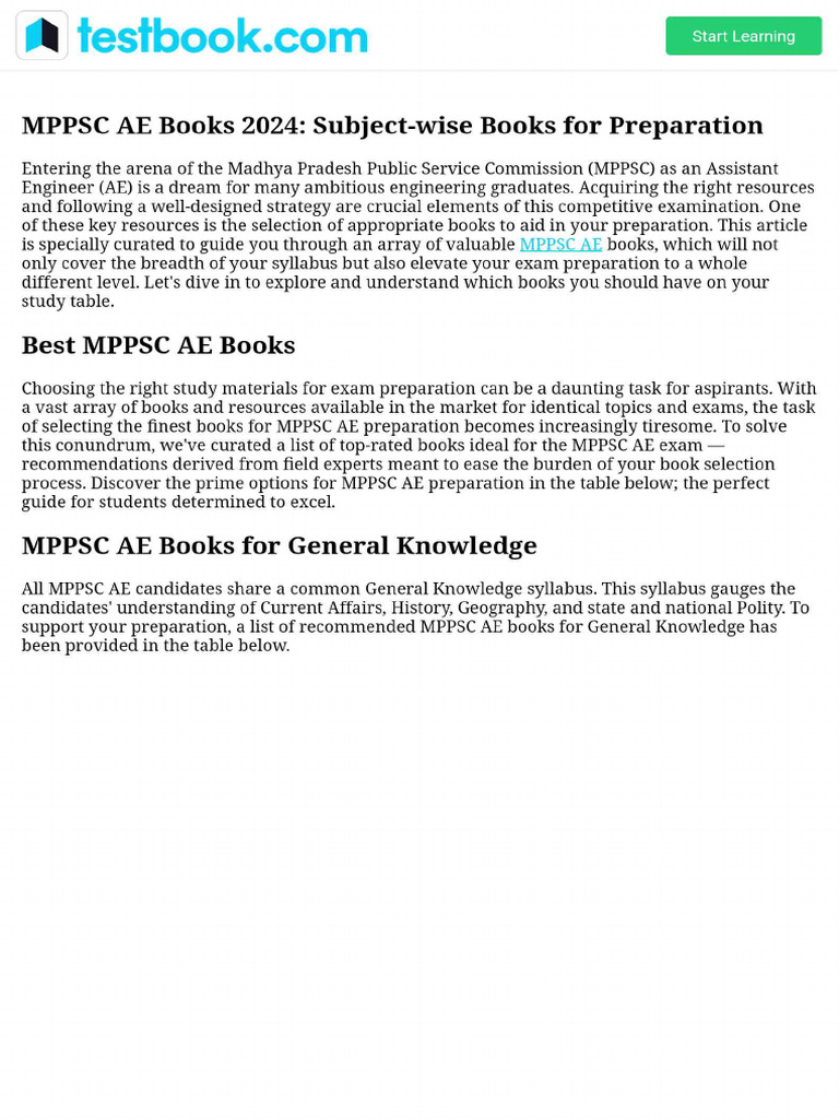 MPPSC AE Books 2024 - Subject-Wise Books For Preparation | PDF