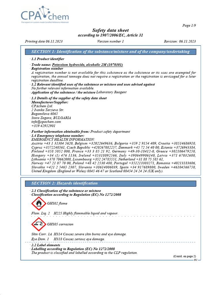 SD - Potassium Hydroxide, Alcoholic 2M (1070301) (EU) | PDF