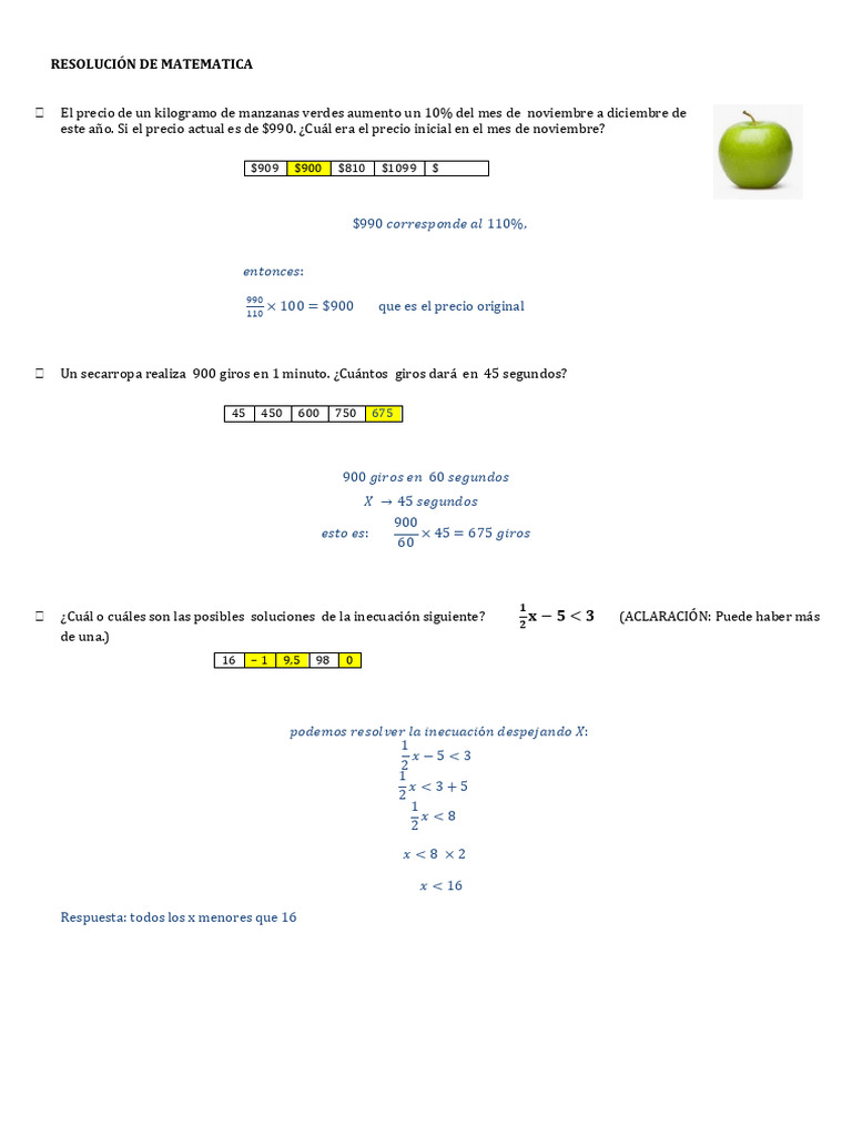 Resolución de Matematica - Fila A | PDF