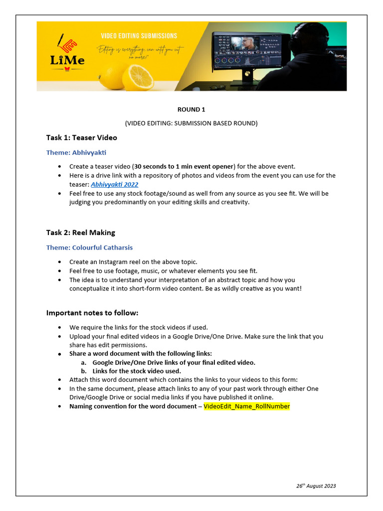 Video Editing - Round 1 | PDF | Games & Activities | Art