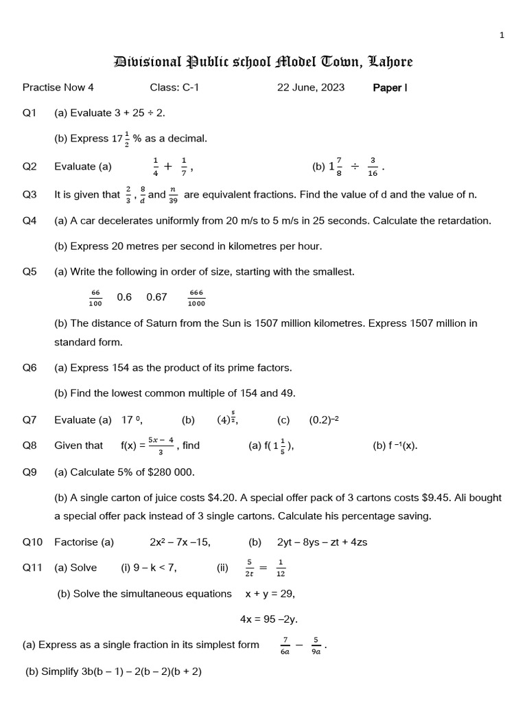 Practise Now 4 22june 2023 | PDF | Numbers | Elementary Mathematics