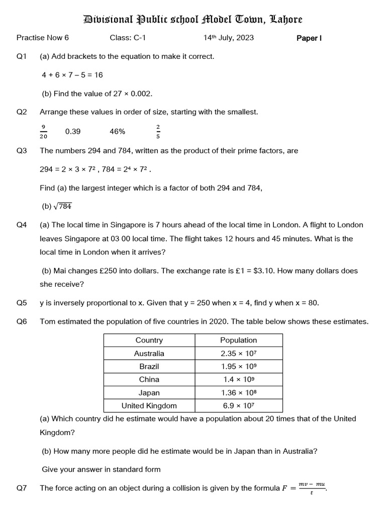 Practise Now 6 14th July 2023 Pdf Mathematical Objects Arithmetic