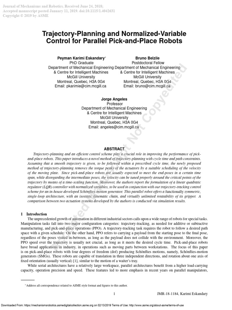 Pick and Place Trajectory Planning | PDF