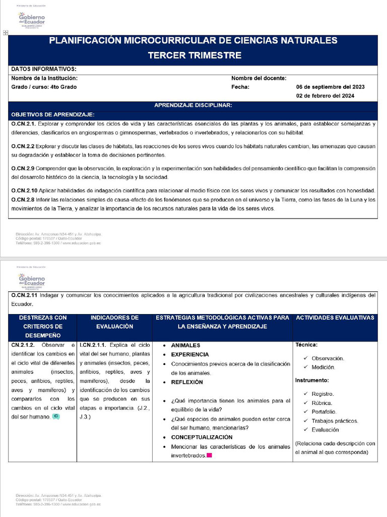Planificacion de Ciencias Naturales - 4to Grado de Escuela - Tercer ...
