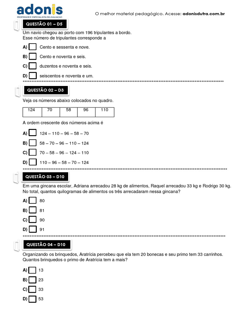 Simulado 02 - Matemática - 3º Ano (Professor Adonis) - 2 | PDF