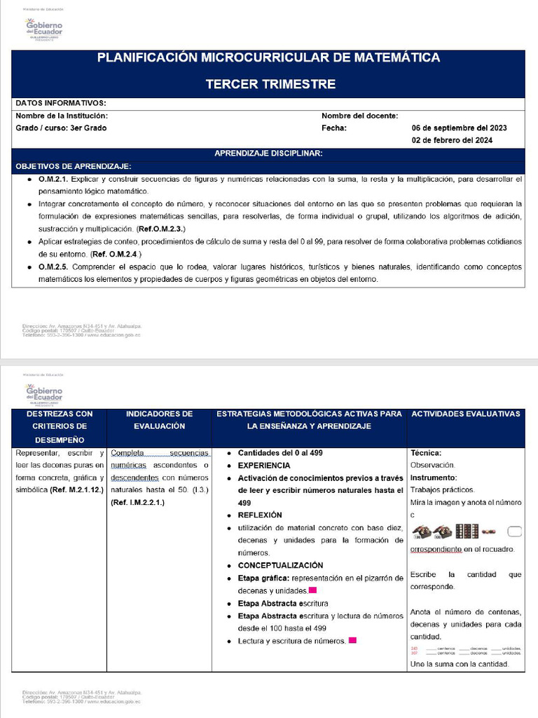 Planificacion de Matematica - 3er Grado de Escuela - Tercer Trimestre ...