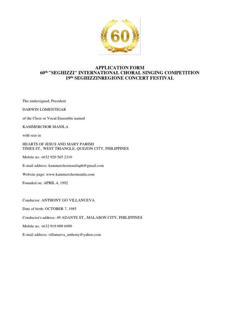 Application Form 2023 - 60th Seghizzi International Choral Competition ...