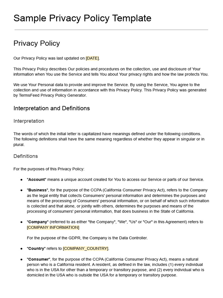 Sample Privacy Policy Template | PDF | Http Cookie