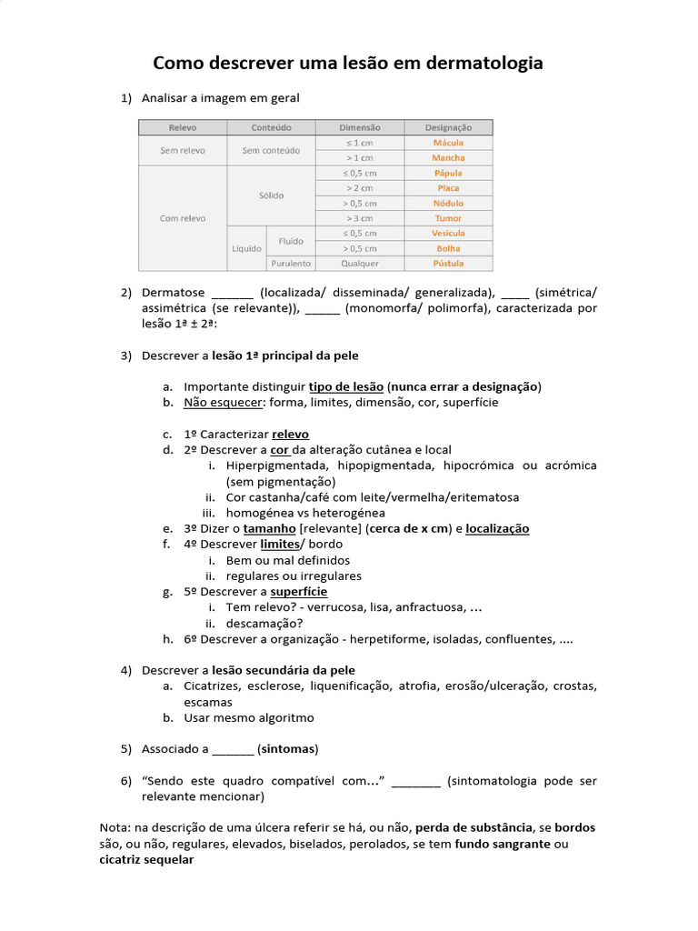 Descrição de Lesões Dermatológicas | PDF