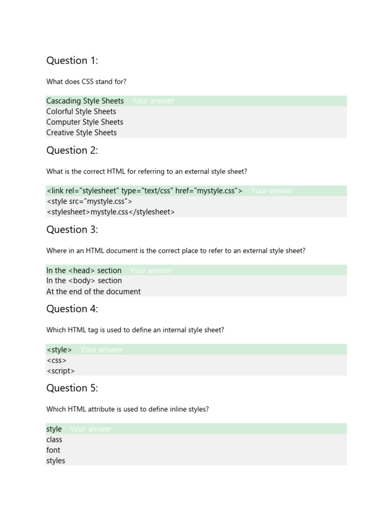 CSS Quiz | PDF