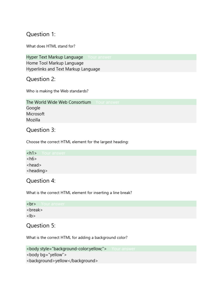 HTML Quiz | PDF | Html | Html Element