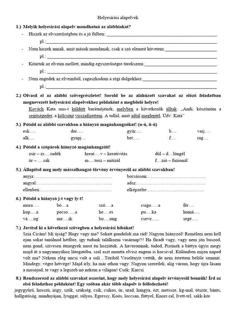 Helyesírási Alapelvek Gyakrolás | PDF