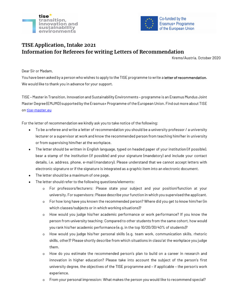 TISE Information For Referees | PDF