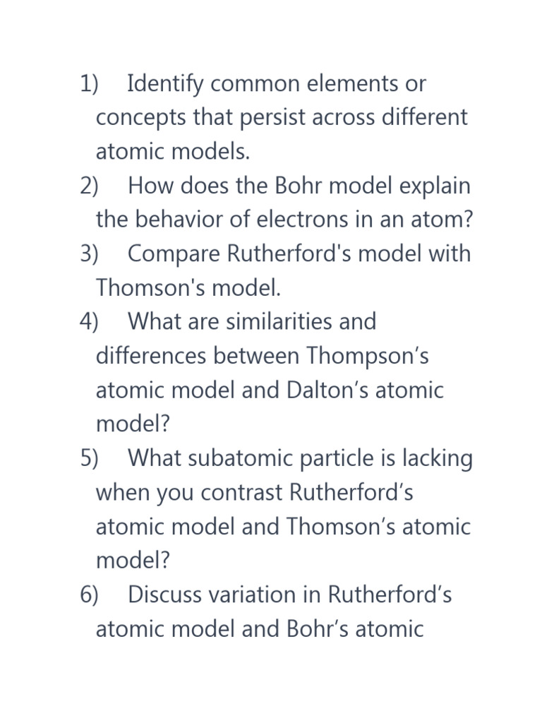 Atomic Model Quiz | PDF