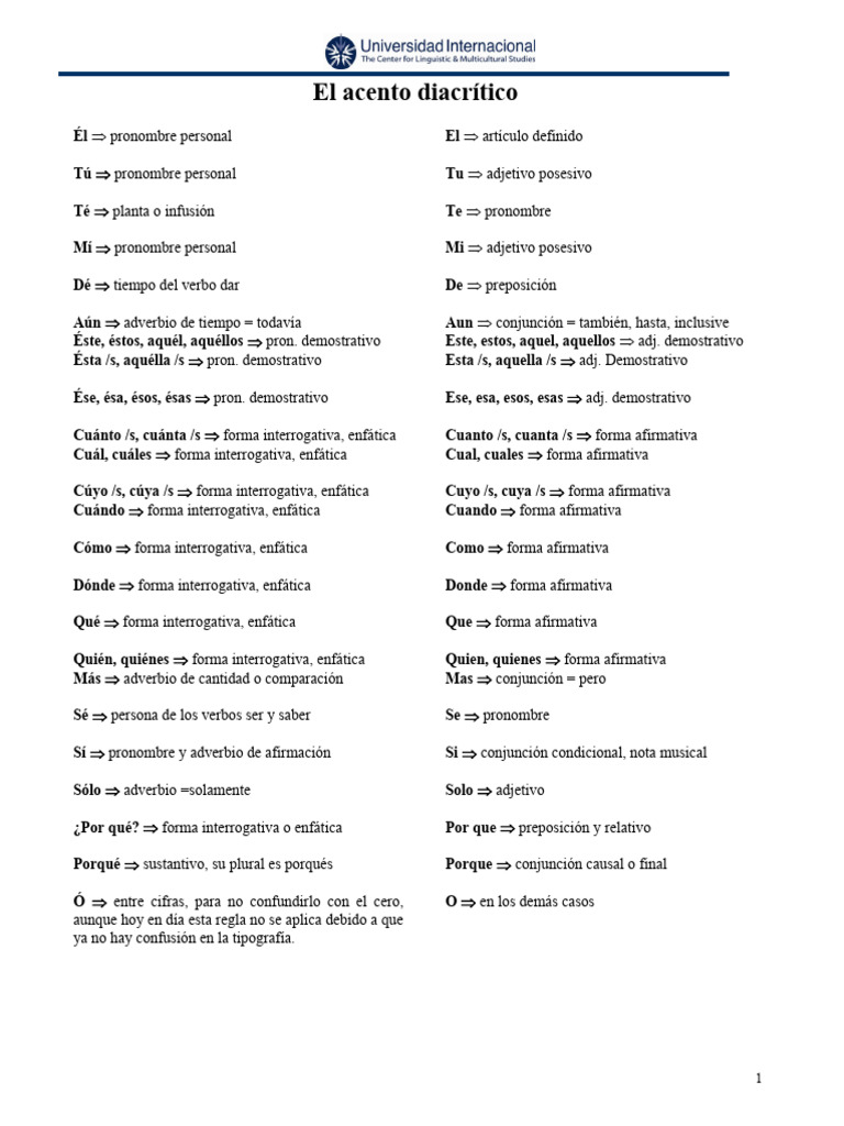 Acento Diacrítico en Español: Guía Completa | PDF | Artes del Lenguaje ...