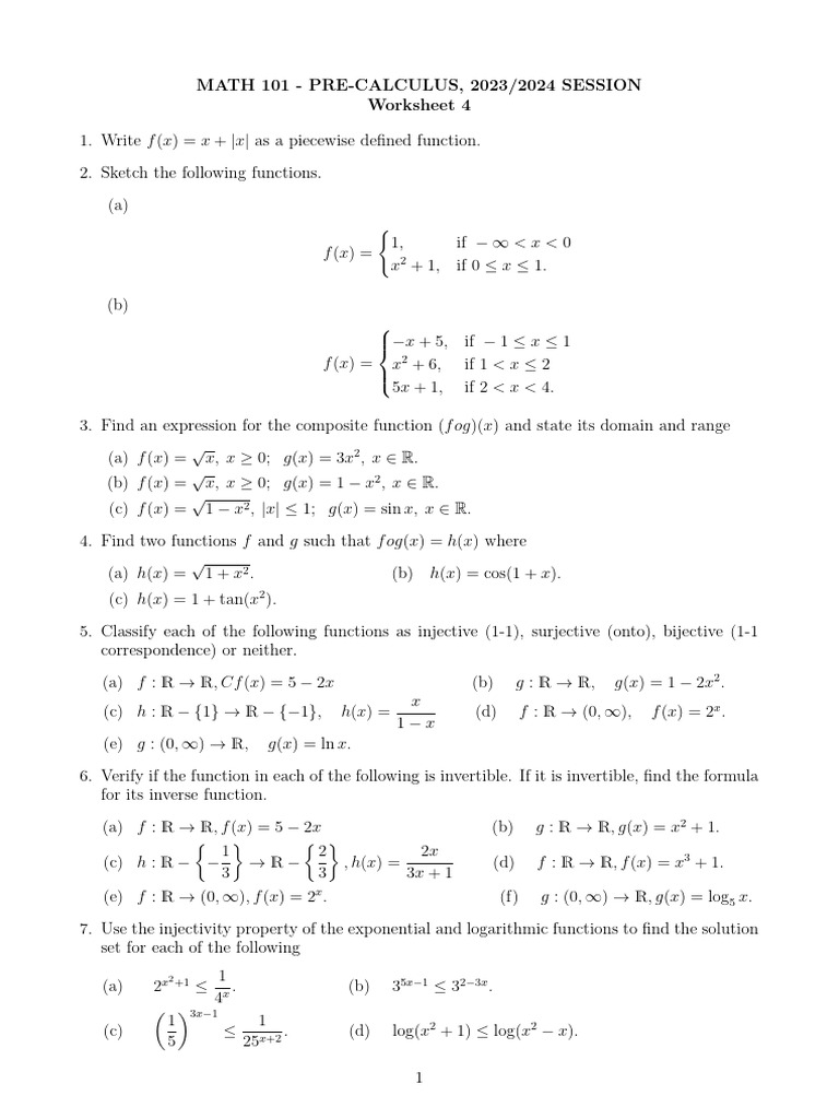 Worksheet 4 | PDF | Mathematical Analysis | Mathematical Relations